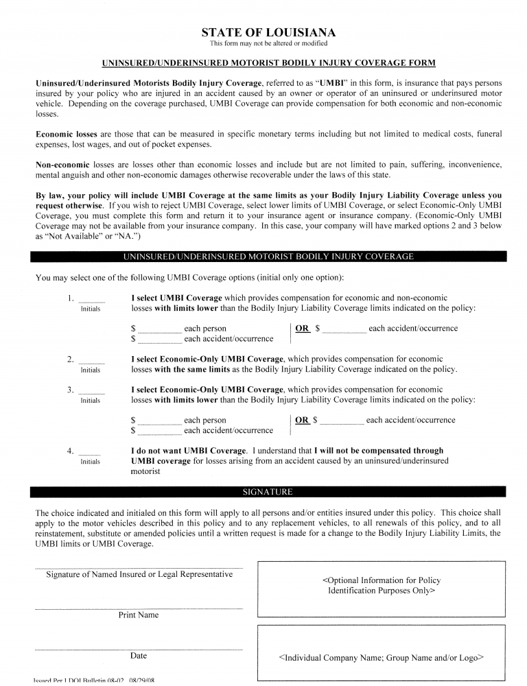 UM rejection form - Allen & Gooch